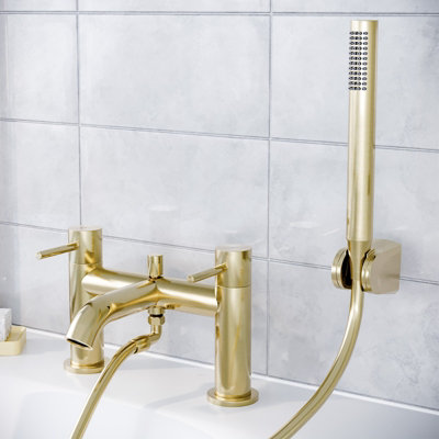 Nes Home Alice Modern Brushed Brass Designer Deck Mounted Bath Shower ...