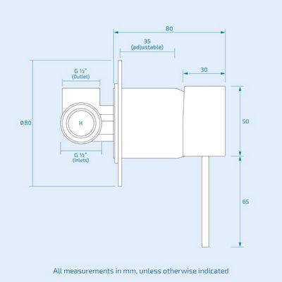 Nes Home Apex Wall Mounted Round Concealed Manual Mixer Valve 1/2" Hot ...