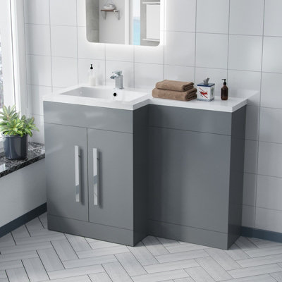 Nes Home Aric 1100mm Grey Left Hand Freestanding Vanity, WC Unit with Basin