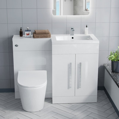 Nes Home Aric 1100mm Right Hand Vanity Sink Unit Back to Wall WC ...