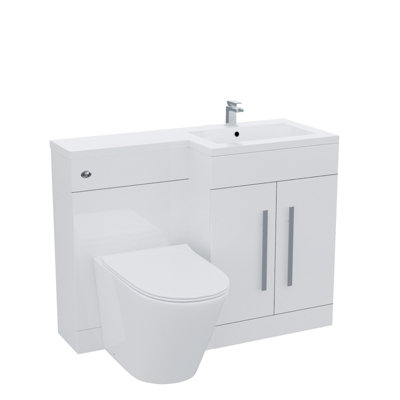 Nes Home Aric 1100mm Right Hand Vanity Sink Unit Back to Wall WC ...