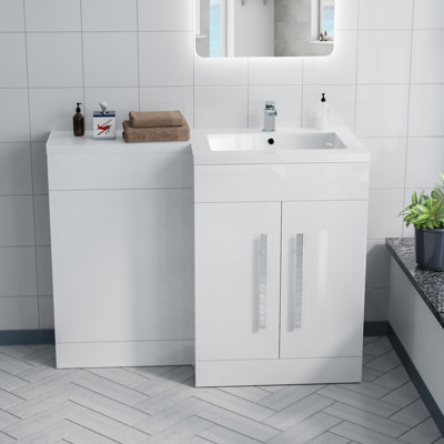 Nes Home Aric 1100mm White Gloss Vanity Unit Right Hand Basin Sink ...