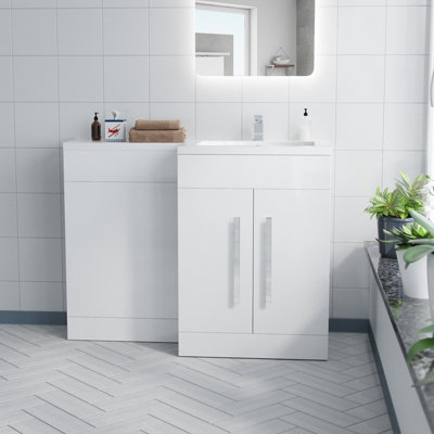 Nes Home Aric 1100mm White Gloss Vanity Unit Right Hand Basin Sink ...