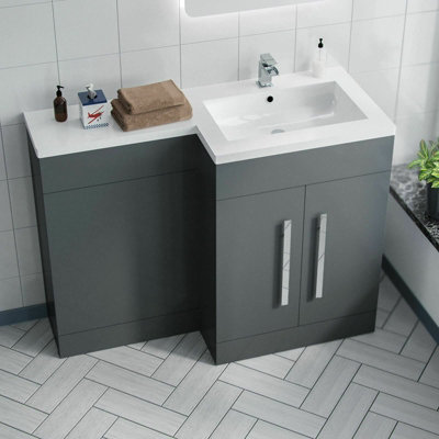 Nes Home Aric Bathroom Basin Sink Vanity Grey Unit Cabinet Furniture ...