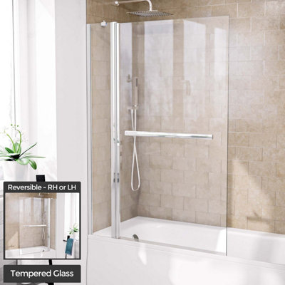 Nes Home Athens 1000mm Square Glass Bath Screen Swing Door & Towel Bar ...