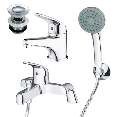 Nes Home Banox Basin Mono Mixer & Bath Shower Mixer Taps & Waste Chrome