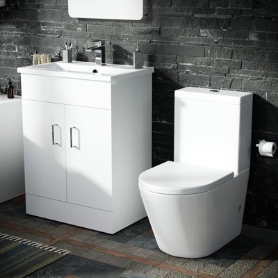 Nes Home Basin Vanity Unit & Close Coupled WC Toilet with Straight Edge ...