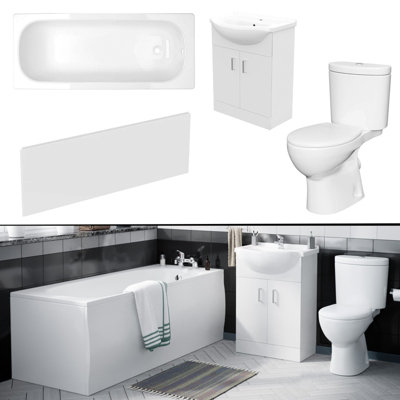 Nes Home Bath Suite 1700mm Bath, 550mm White Basin Vanity, Toilet ...