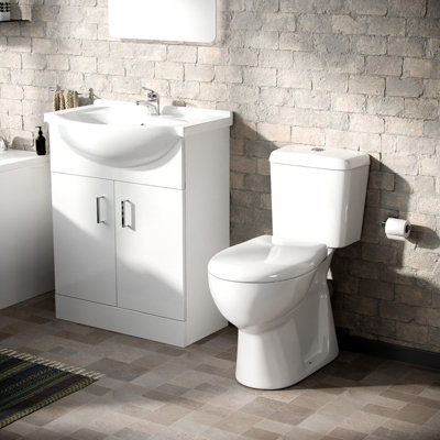 Nes Home Bath Suite 1700mm Bathtub, 650mm White Basin Vanity & Close ...