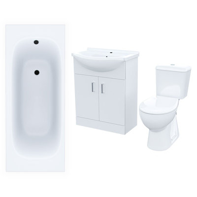 Nes Home Bath Suite 1700mm Bathtub, 650mm White Basin Vanity & Close ...