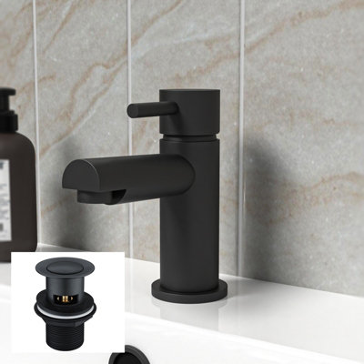 Nes Home Bathroom Basin Mono Mixer Tap & Waste Matt Black