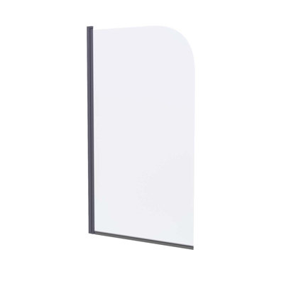 Nes Home Bentley 800mm Bath Screen Matt Black Profile Clear Glass Reversible