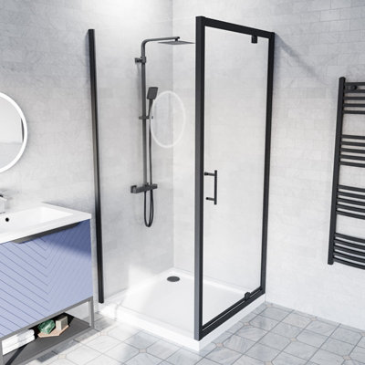 Nes Home Black 700 x 700mm Pivot Door Shower Enclosure & Side Panel