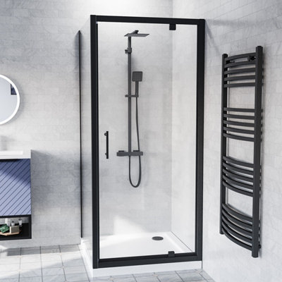 Nes Home Black 760 x 700mm Pivot Door Shower Enclosure & Side Panel