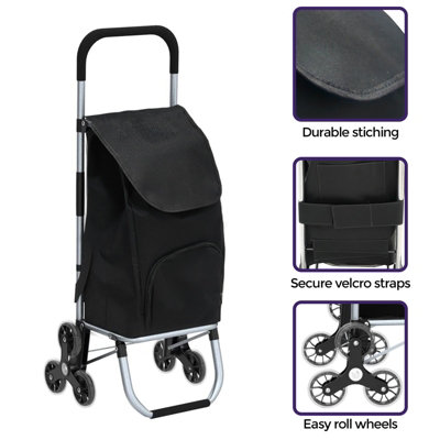 Nes Home Black Aluminium Lightweight Shopping Grocery Trolley with ...