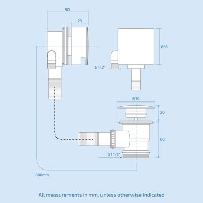 Nes Home Black Bath Filler with Sprung Waste & Overflow - Square