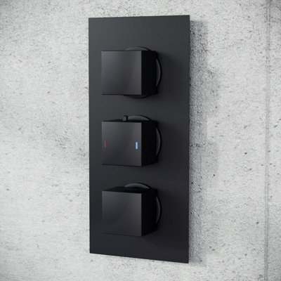 Nes Home Black Matt Square Shower Head Concealed Thermostatic Mixer ...