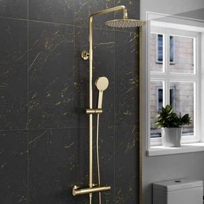 NES HOME BRUSHED BRASS ROUND EXPOSED THERMOSTATIC SHOWER KIT