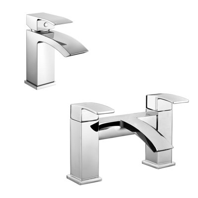 Nes Home Chrome Bathroom Waterfall Bath Filler & Basin Mixer Tap Set