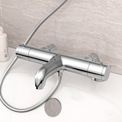 Nes Home Chrome Exposed Thermostatic Bath Shower Mixer Tap Deck Mounted ...