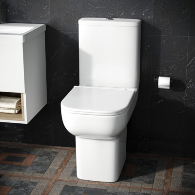 Nes Home Comfort Height Close Coupled Toilet Pan, Cistern & Soft Close Seat
