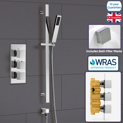 Nes Home Concealed 2 Way Thermostatic Shower Mixer Handset Slider Rail ...