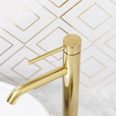 Nes Home Countertop Brushed Brass Tall Round Single Lever Basin Mono ...