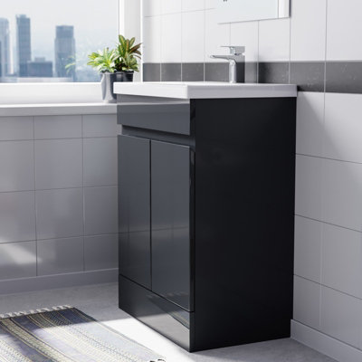 Nes Home Dark Grey 600mm PVC Freestanding Bathroom Basin Vanity Unit