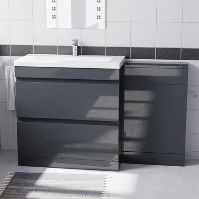 Nes Home Dark Grey Freestanding PVC 800mm 2 Drawers Vanity & WC Unit