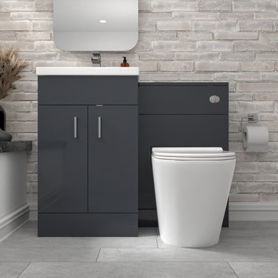 Nes Home Dark Grey Vanity Basin Cabinet, WC Unit & Rimless Toilet