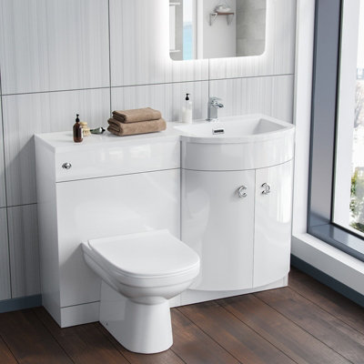 Nes Home Debra White 1100 mm P-Shaped Vanity Unit Right Hand Sink and ...