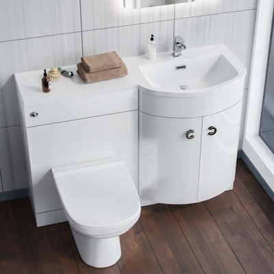 Nes Home Debra White 1100 mm P-Shaped Vanity Unit Right Hand Sink and ...