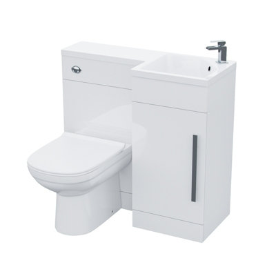 Nes Home Debra White L-Shape RH Small 900mm Vanity Unit Sink Toilet ...