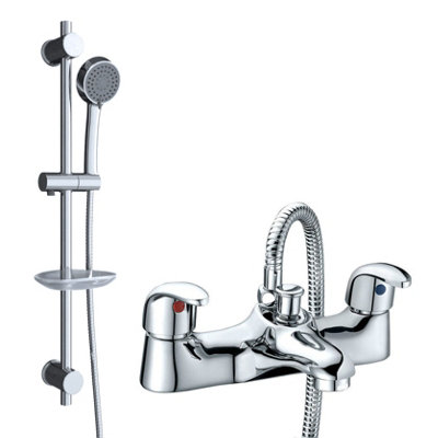 Nes Home Deck Mounted Bath Filler Shower Mixer Slider Rail and Handset Kit