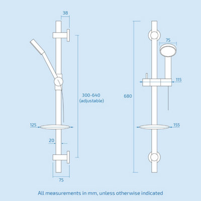 Nes Home Deck Mounted Bath Filler Shower Mixer Slider Rail and Handset Kit