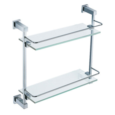 Nes Home Double Glass Bathroom Shelf Chrome | DIY at B&Q