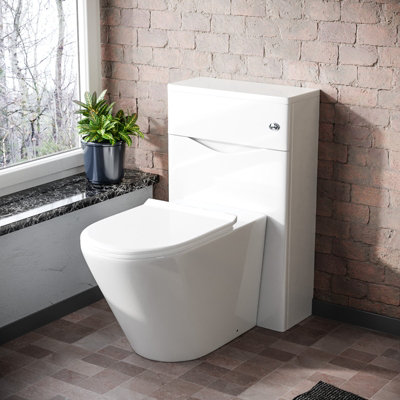Nes Home Dwight 500mm WC Unit White & Rimless Back To Wall Toilet Flat ...