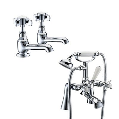 Nes Home Edwardian Traditional Style Twin Basin Taps & Bath Shower ...