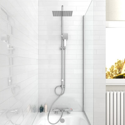 Nes Home Exposed Square Shower Thermostatic Mixer Tap, Handset & Riser ...