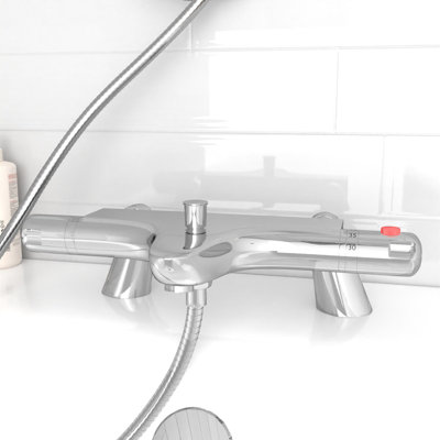 Nes Home Exposed Square Shower Thermostatic Mixer Tap, Handset & Riser ...