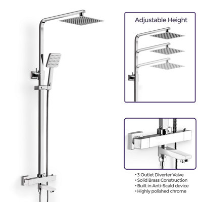 Nes Home Fawley Square Thermostatic Shower Kit with Bath Filler Chrome
