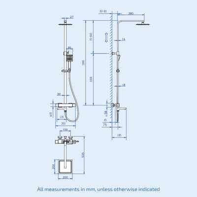 Nes Home Fawley Square Thermostatic Shower Kit with Bath Filler Chrome