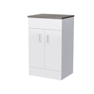 Nes Home Fegen 500mm Floor Standing White Vanity Unit Oak - Flat Pack