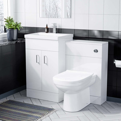 Nes Home Freestanding White Basin Vanity, WC & BTW Toilet Pan Flat Pack Set