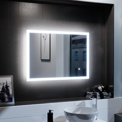Nes Home Full Edge LED 500mm x 700mm Straight Corner Bathroom Mirror | DIY at B&Q