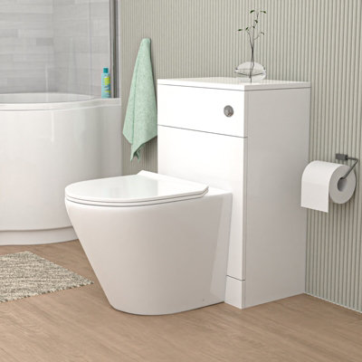 Nes Home Gloss White 500mm Back To Wall WC Unit & Rimless Back To Wall ...