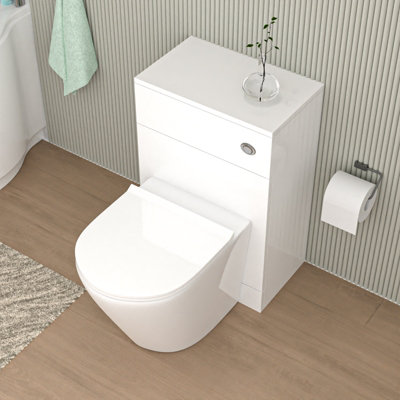 Nes Home Gloss White 500mm Back To Wall WC Unit & Rimless Back To Wall ...