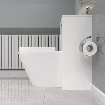 Nes Home Gloss White 500mm Back To Wall WC Unit & Rimless Back To Wall ...