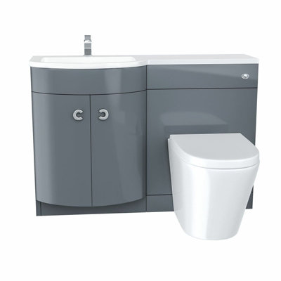 Nes Home Grey 1100 mm Bathroom Basin Vanity Unit and Back To Wall WC ...