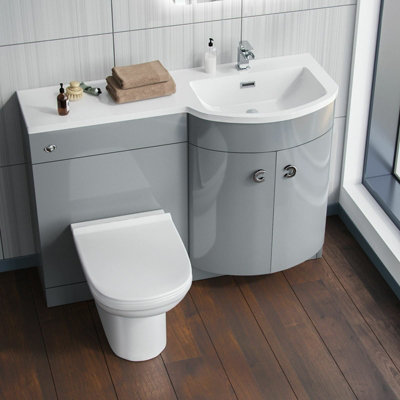Nes Home Grey 1100 mm P Shape Vanity Unit Right Hand Sink and Toilet ...